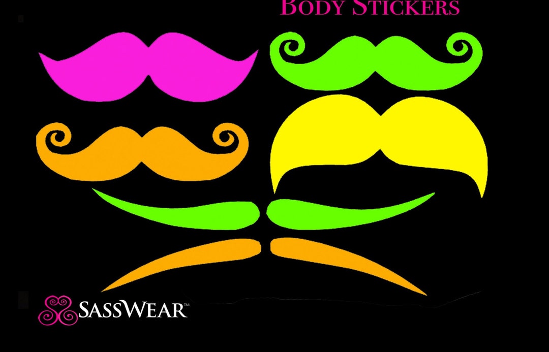 Mustache Finger Stache Neon Glow Body and Face Stickers, Neon, Glow ...