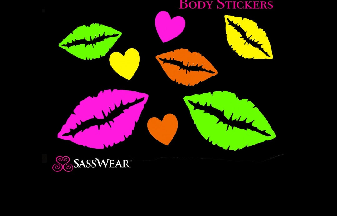Lip Kisses Neon Glow Body Stickers - Glow Party - Lips Nipple Sticker ...