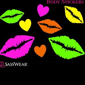 Lip Kisses Neon Glow Body Stickers - Glow Party - Lips Nipple Sticker ...