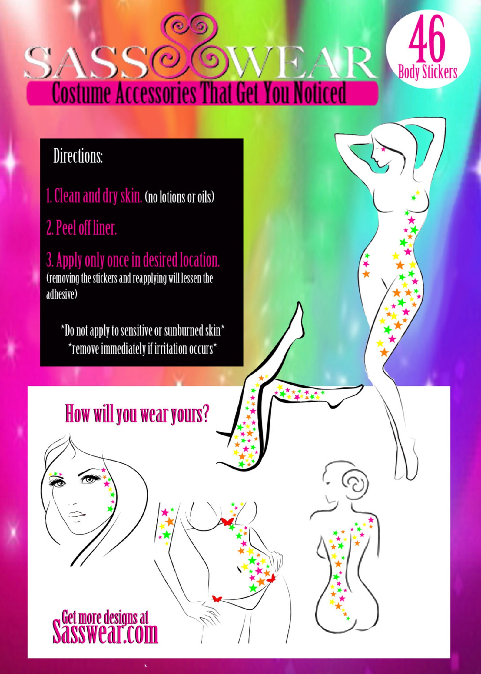 Black Light Star Body Stickers- Rave Costume-neon Stars, Stripper ...