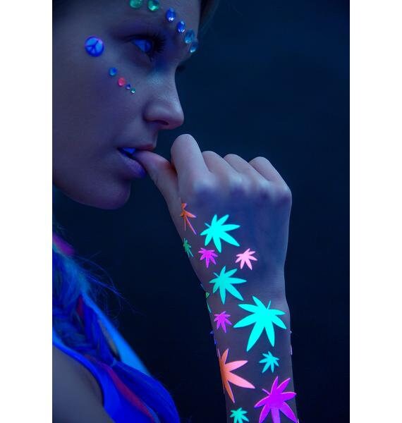 Pot Leaves Neon Glow Body Stickers Neon Weed Blacklight - Etsy