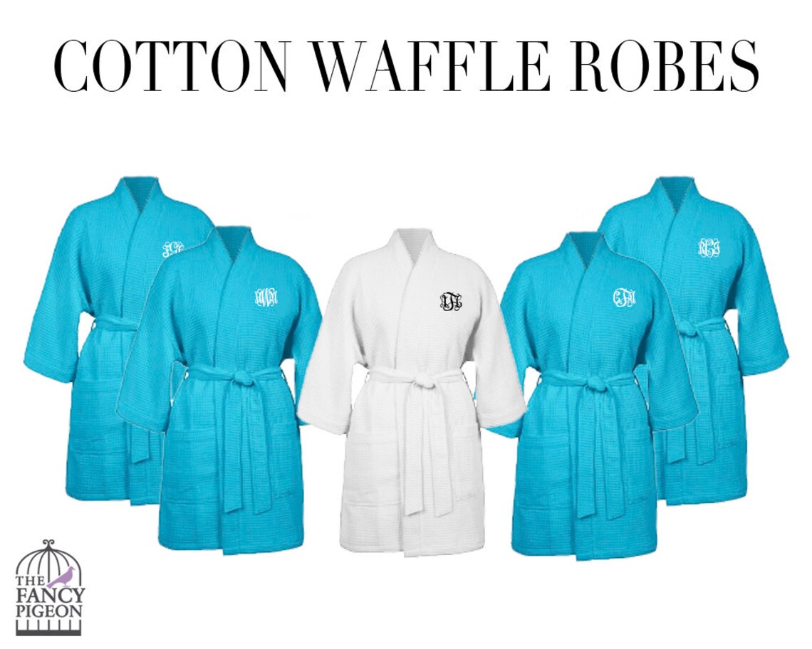 AQUA COTTON ROBES Monogrammed Robe Wedding Robes Waffle | Etsy