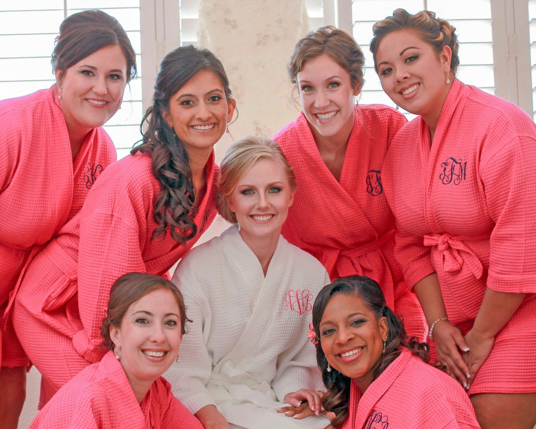 Hot PINK WAFFLE ROBES Wedding Day Robes Bridesmaid Robe Set Wedding ...