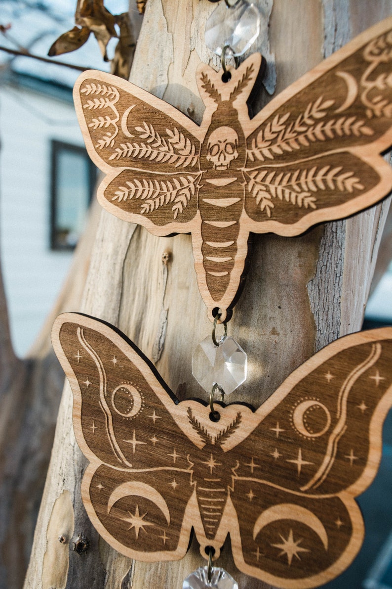 Hanging Planter Moth Airplant Holder, Celestial Wall Art, Wooden ...