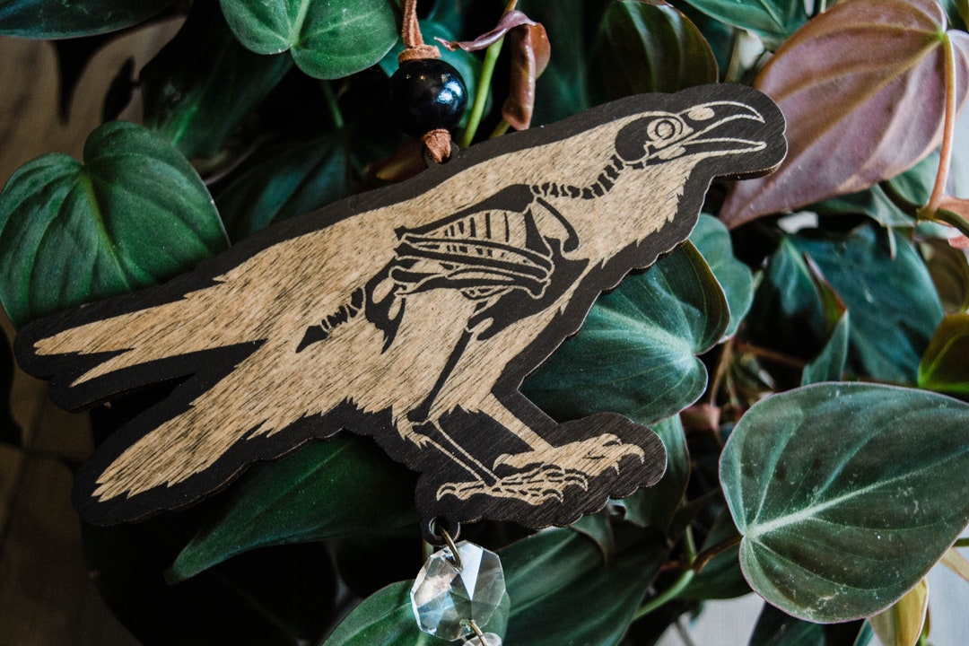 Black Raven Skeleton Wooden Ornament Hanging Halloween Decor Gothic ...