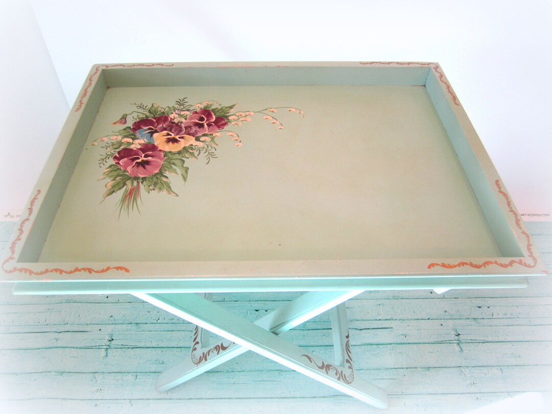 Gorgeous Vintage Hand Painted Tray Table, Butlers Table, Serving Tray ...
