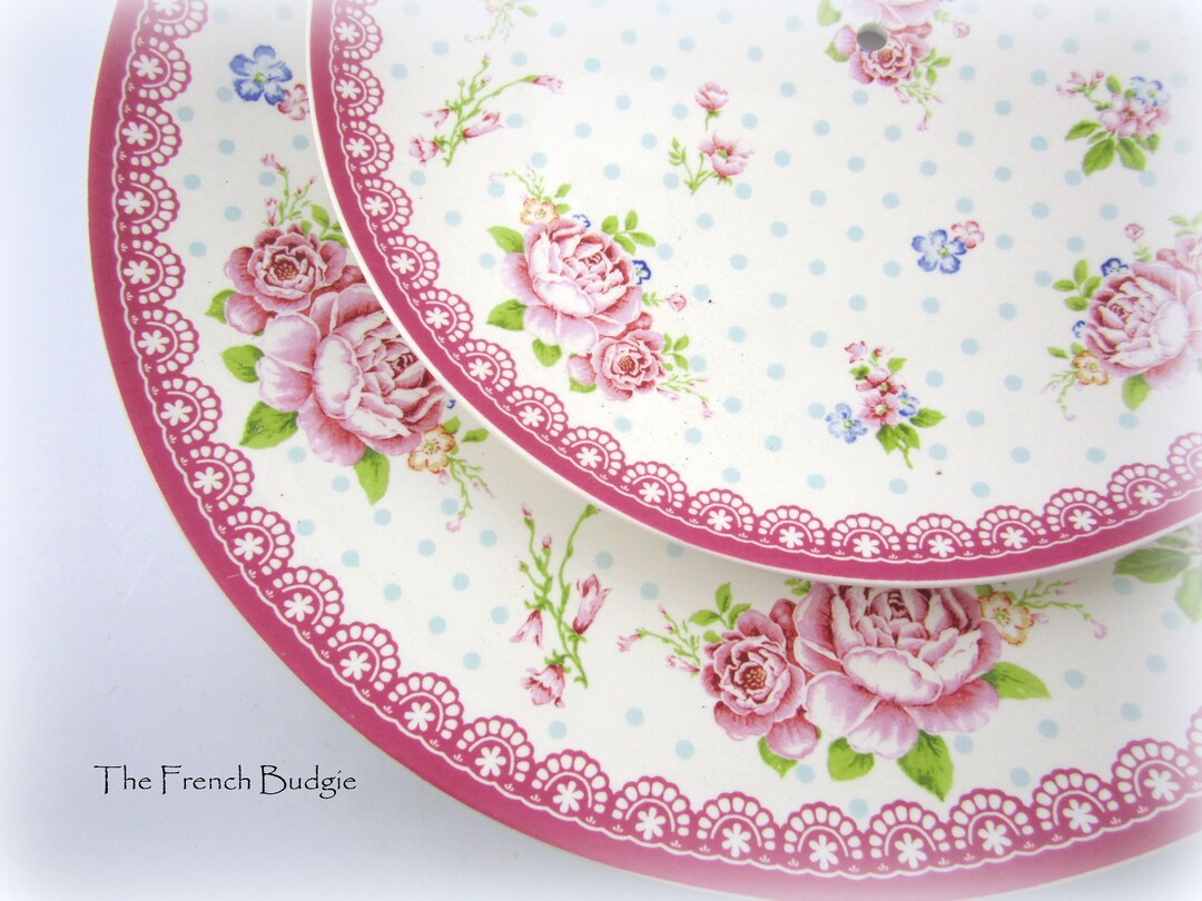 Charming Large Vivian Pink Roses and Polka Dots 2 Tiered Cake Stand by ...