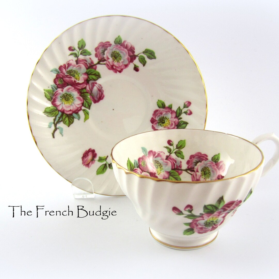 Staffordshire Cherry Blossom Swirl Vintage Teacup and Saucer Made in ...