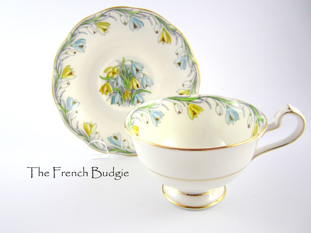 Queen Anne Bone China Blue and Yellow "snowdrops" Vintage Teacup and ...