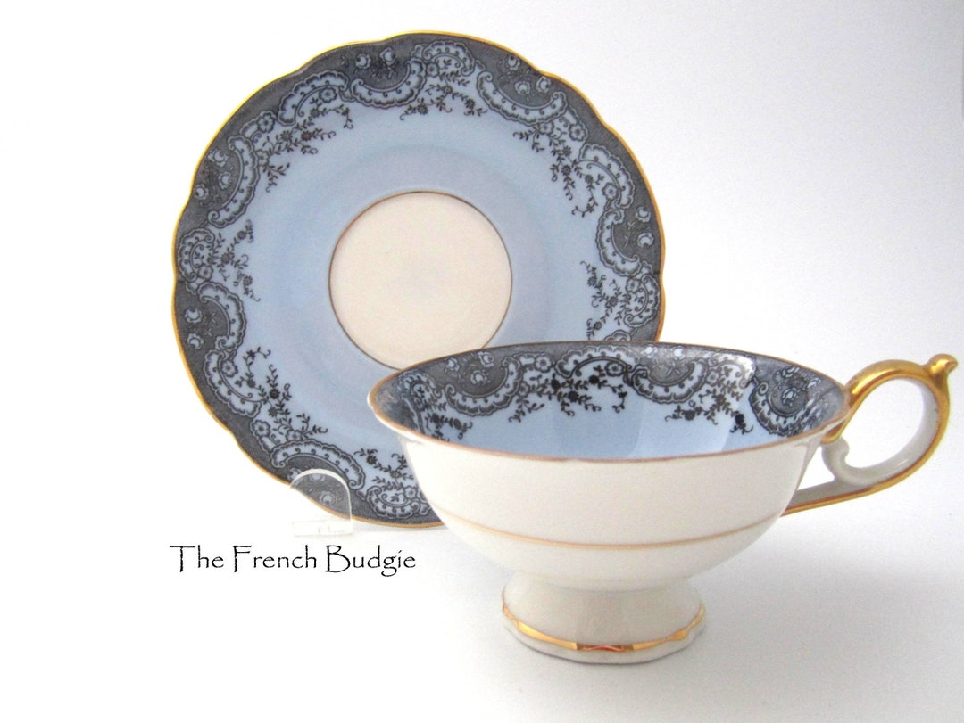 Royal Bayreuth Periwinkle Blue With Black Lace Teacup and Saucer Made ...