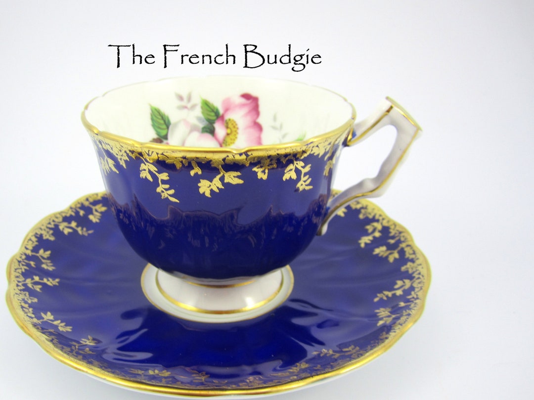 Aynsley Cobalt Blue Vintage Tea Cup Wild Roses TEA CUP Made in ENGLAND ...