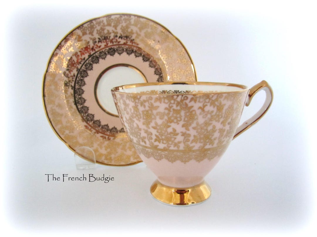 Clare Pastel Pink Blush and Gold Chintz Teacup and Saucer Made in ...