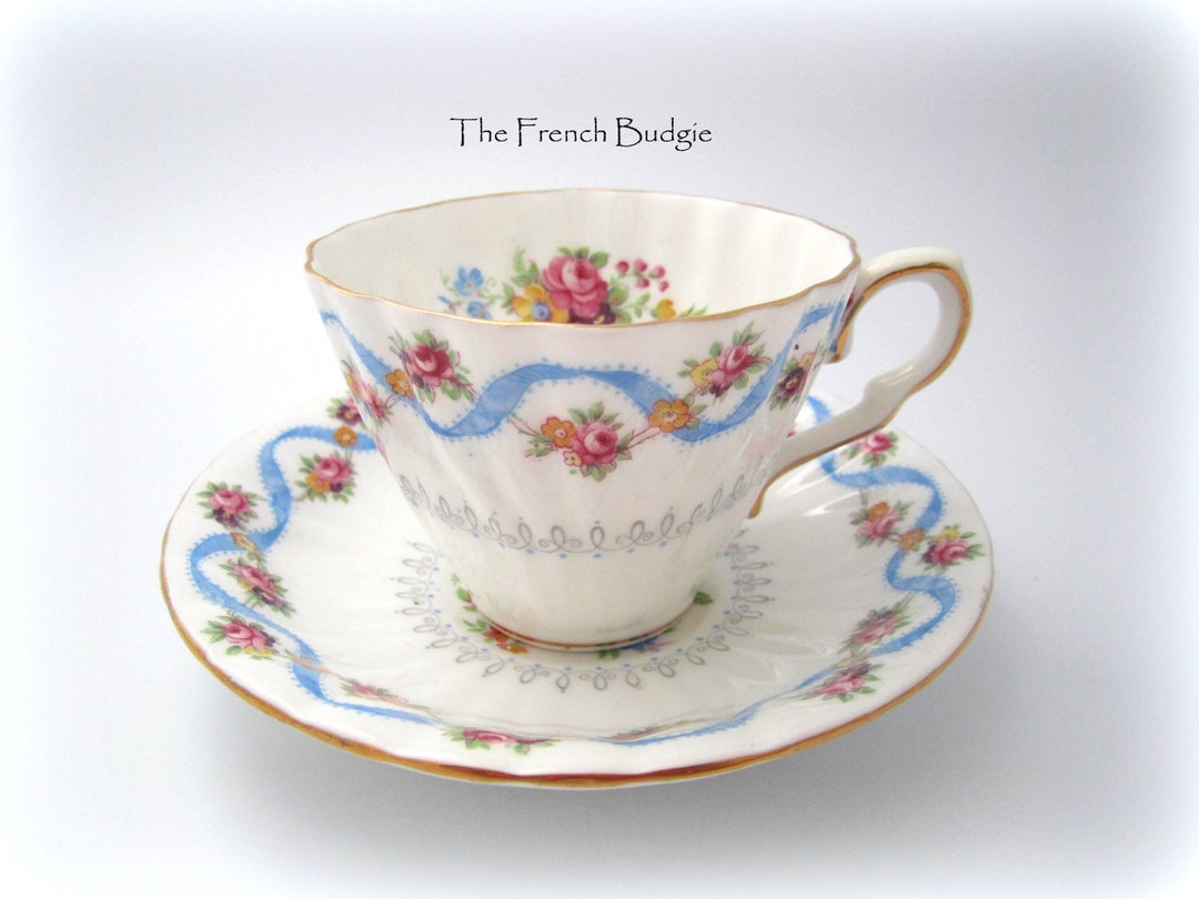 Gladstone Blue Ribbon and Roses Vintage Teacup Made in ENGLAND Tea Cup ...