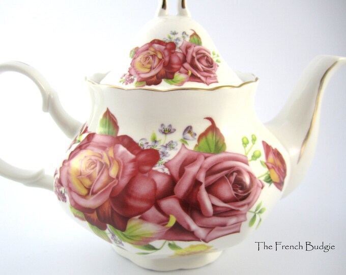 Maxcera Vivian Crisp White Teapot With Large Red Pink Roses - Etsy