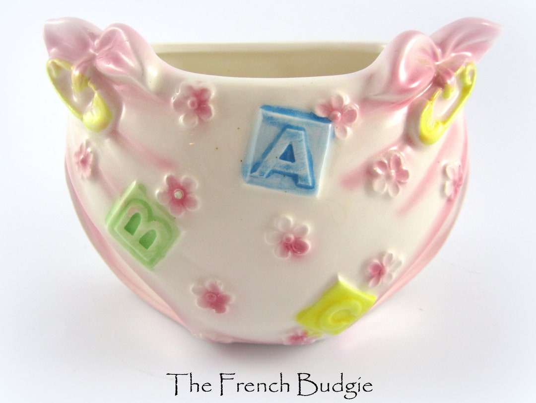 Vintage Relpo Adorable Kitsch Ceramic Pink and Blue Baby Diaper Shaped ...