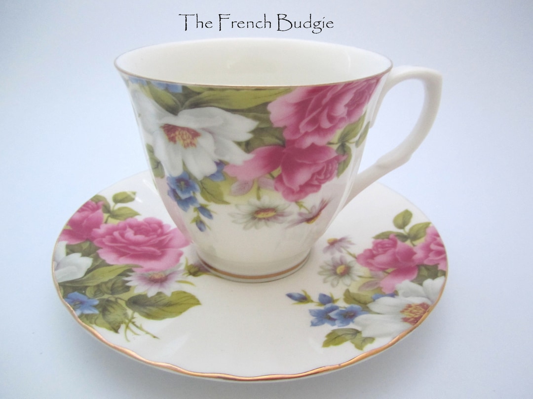 Grace Ware Bright Pink Rose and Purple Roses Tea Cup and Saucer Set - Etsy