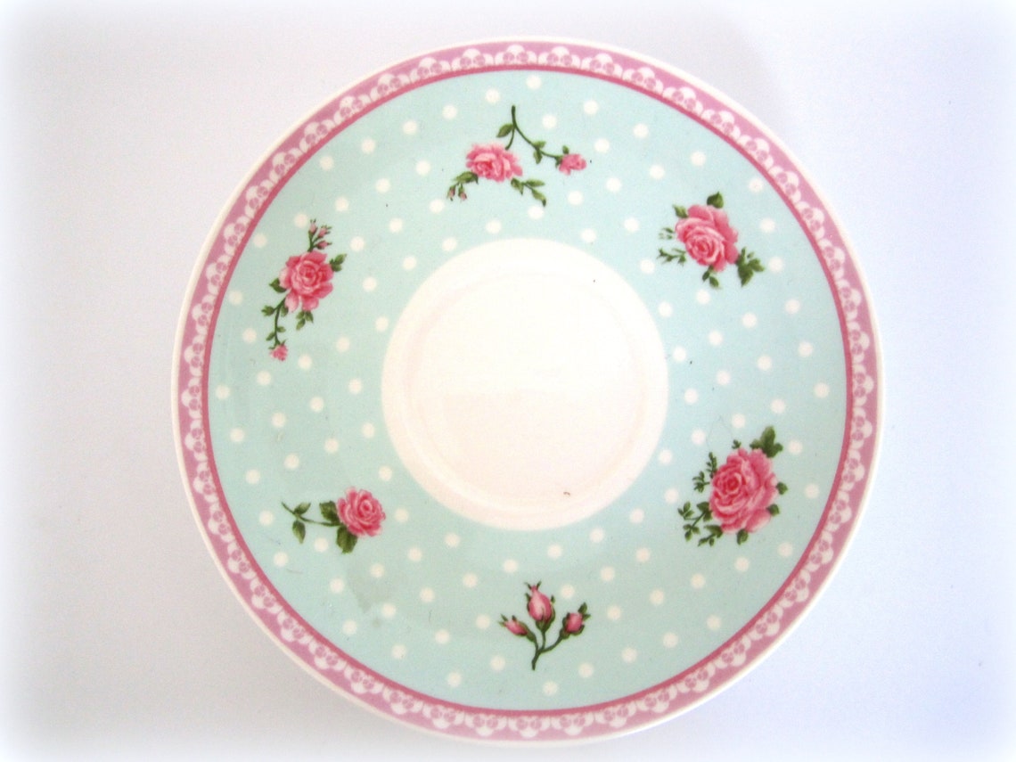 Charming Vivian Tea Set Pink Roses and Polka Dots on Light Blue Set by ...