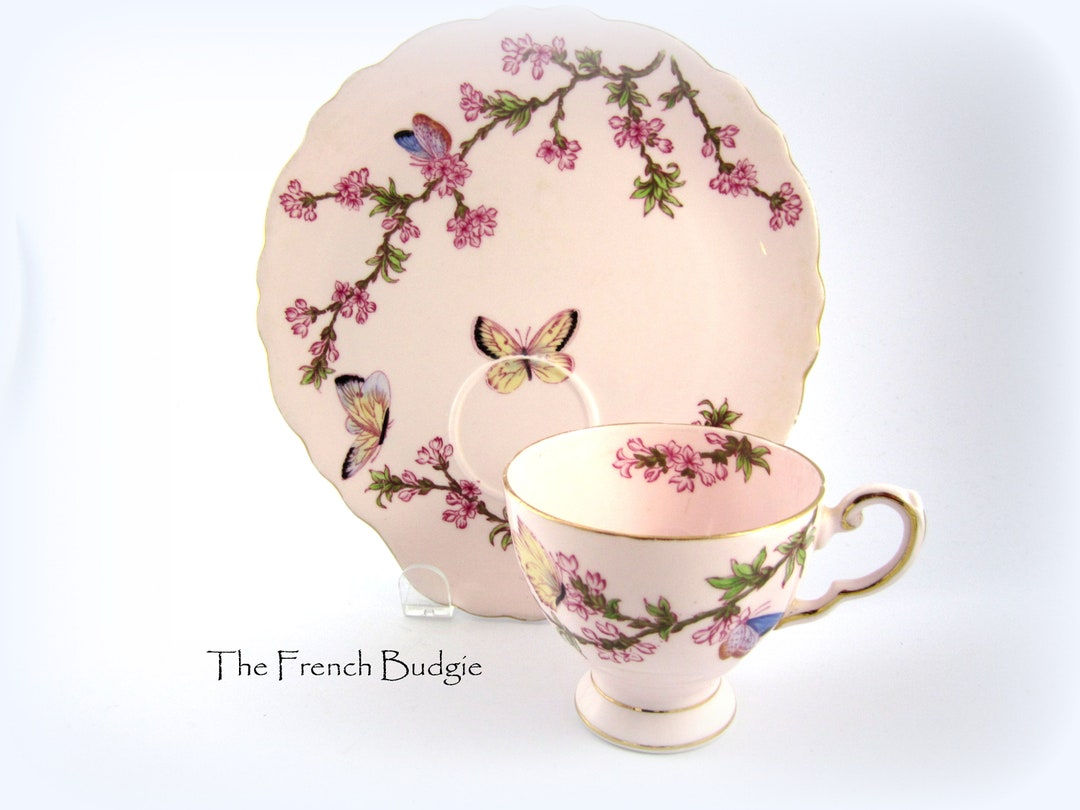 Tuscan Pale Pink Cherry Blossom and Butterflies Tennis Set Teacup and ...