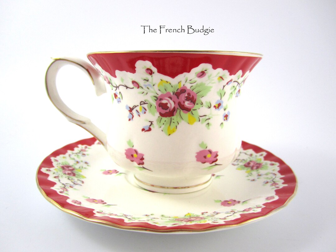 Grace Ware Bright Red and Pink Rose Country Chic Cup and Saucer Set - Etsy