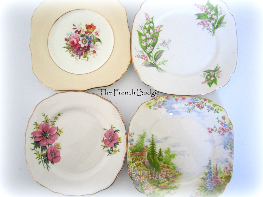 SET of 4 Square Mismatched 6 Inch Bread and Butter Tea Plates ENGLISH ...