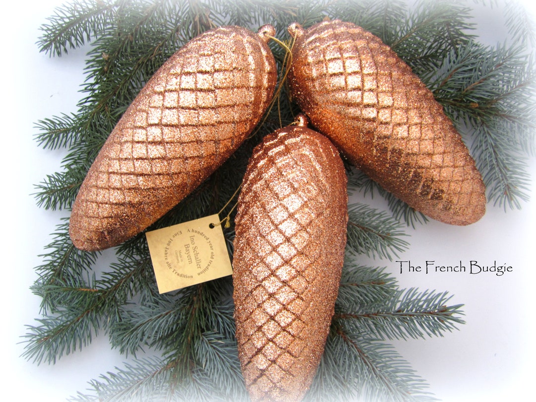 Three (3) Very Large Ino Schaller Golden Glitter Pinecone Shaped ...