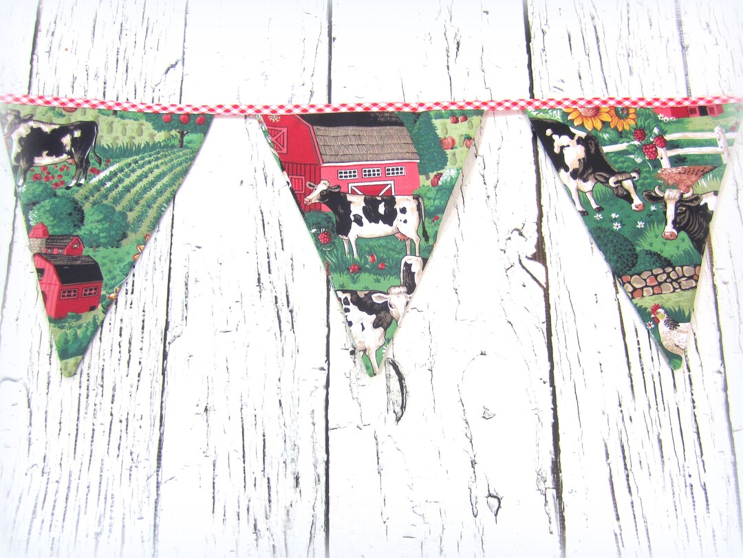 Bandera de banderines de granja de vaca encantadora, banderas de tela ...