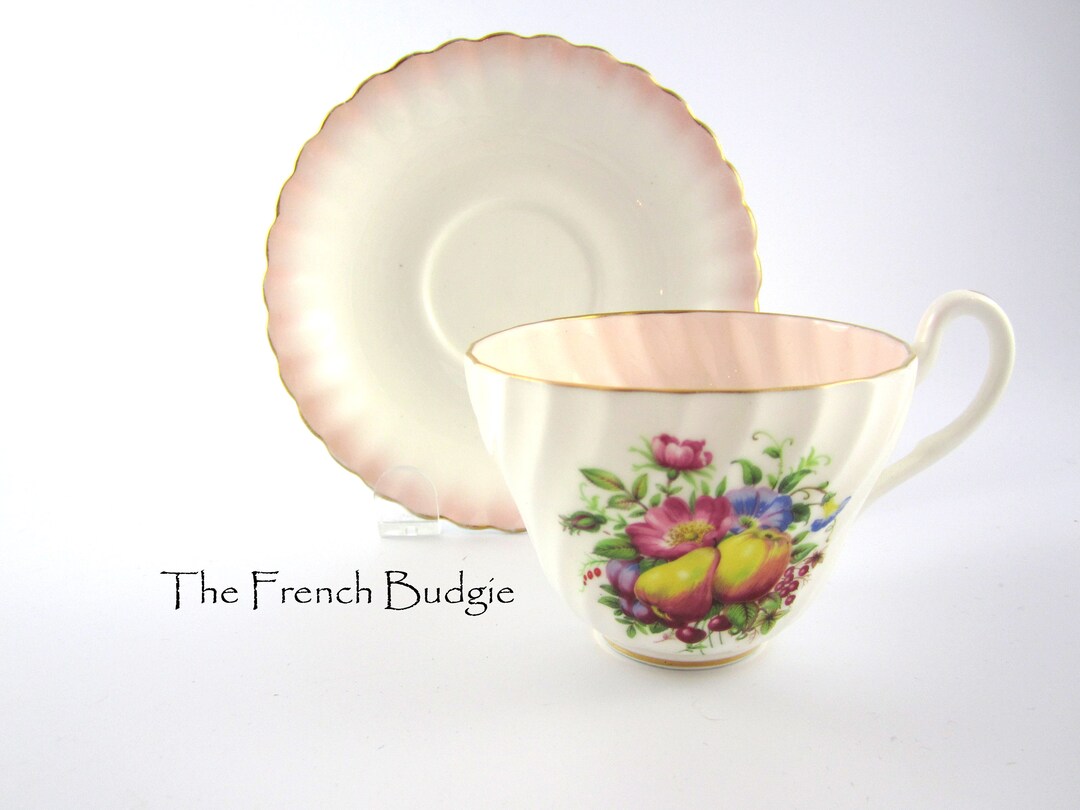 Foley Pink Swirl Vintage Mismatched Fruit Teacup and Saucer - Etsy