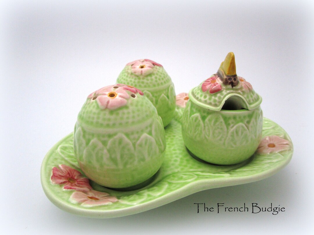 H Wain and Sons Melba Ware Pink and Green Pottery Salt and Pepper ...