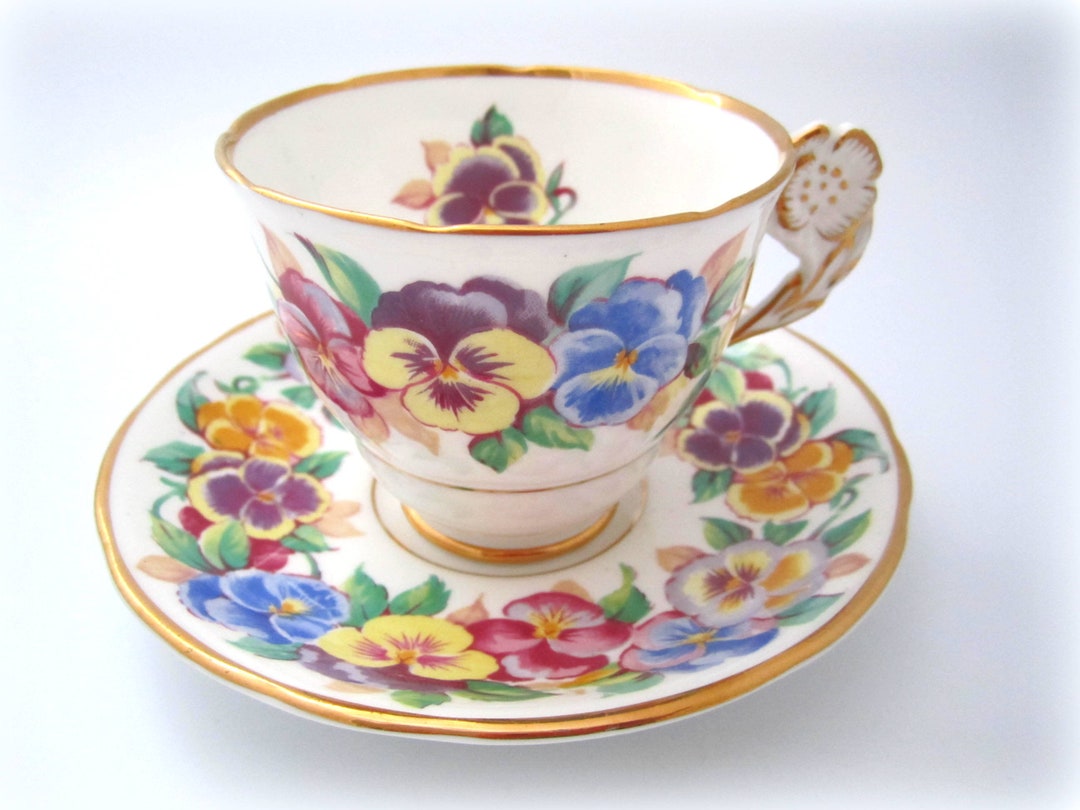 Pansy Viola Royal Stafford Vintage Teacup(with Flower on Handle) Made ...