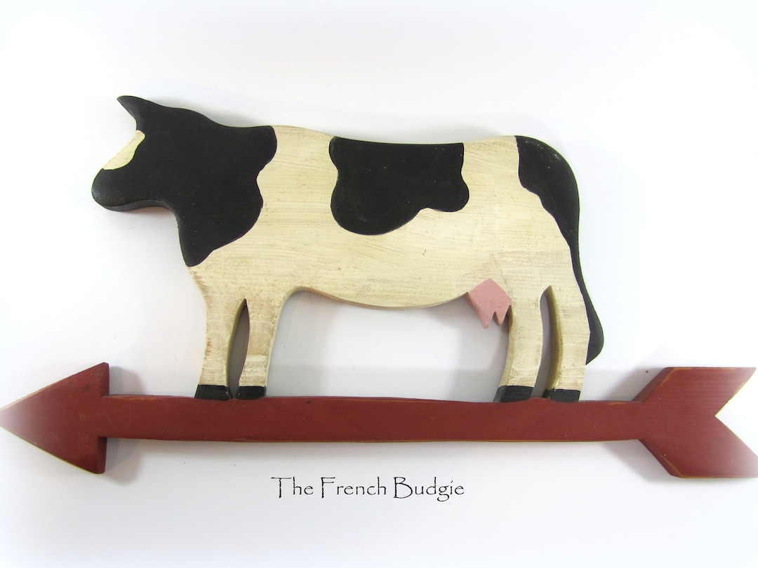 Large Vintage Rustic Barn Yard Wooden Arrow With Black and White Cow ...