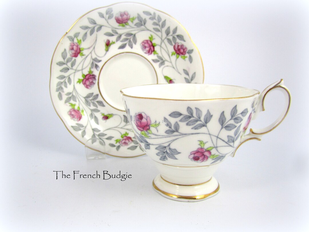Royal Albert Grey and Pink Roses "conway" Teacup and Saucer Set 1940's ...