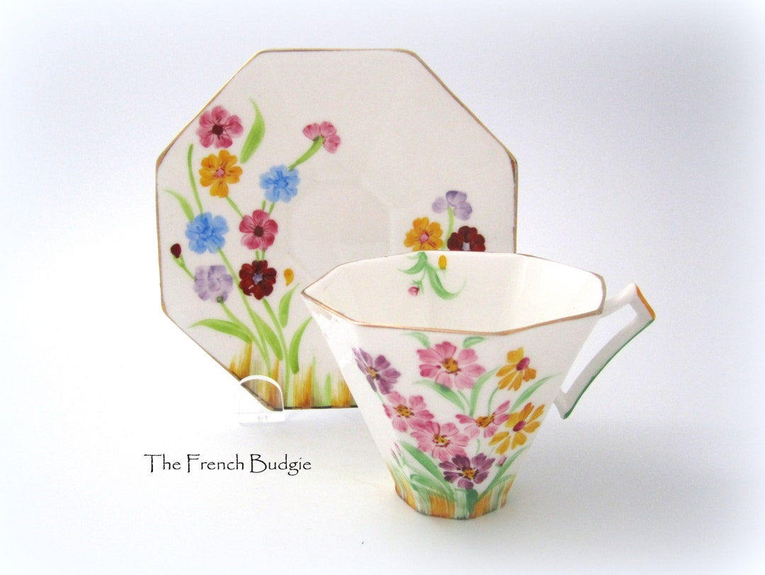Melba ART DECO Octagonal Hand Painted Floral Vintage Teacup - Etsy