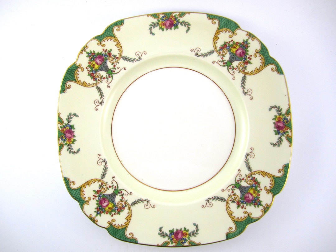 Large 9.25 Inch Ornate Floral Cake Platter With Urns of Flowers, Made ...