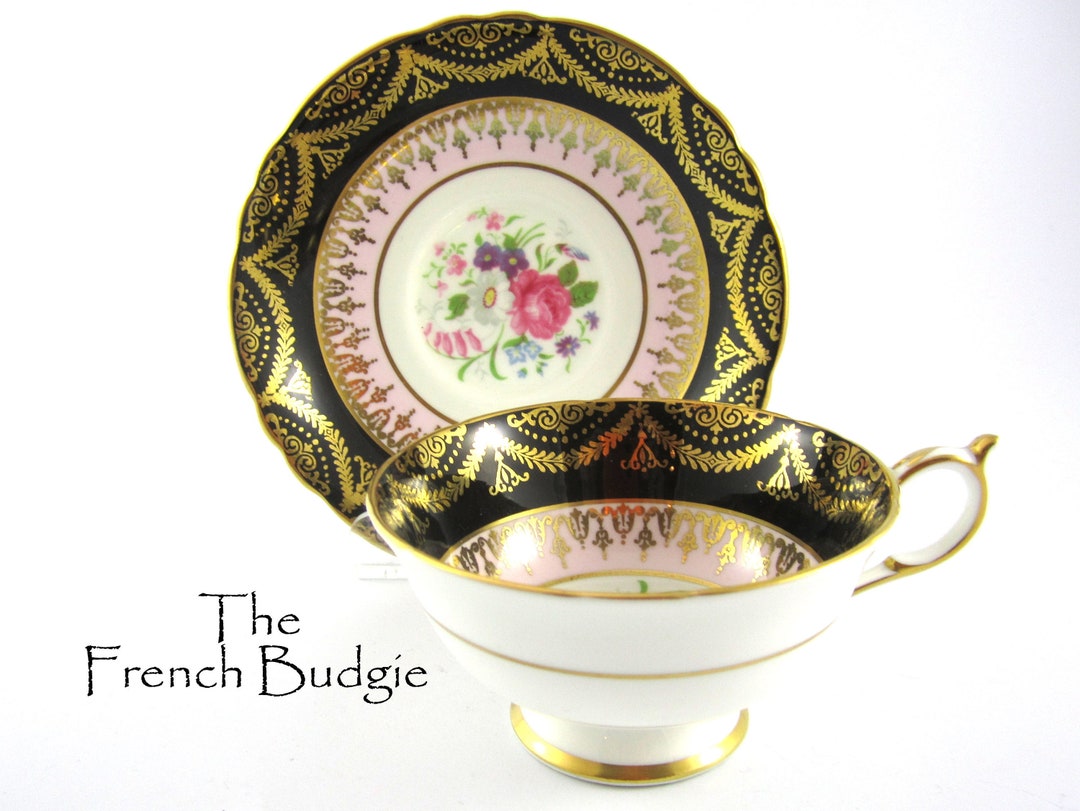 Paragon Double Warrant Black, Gold and Pink Vintage Teacup and Saucer ...