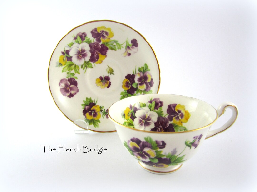 Royal Chelsea Purple and Yellow Pansy Teacup and Saucer Made in ENGLAND ...
