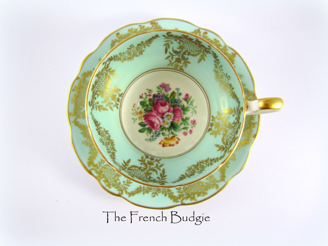 Foley Turquoise and Gold With Floral Center Teacup and Saucer Set Made ...