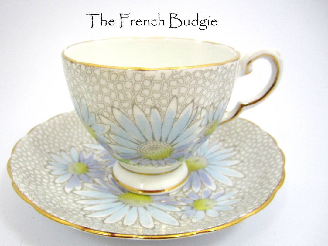 Tuscan Blue Daisy Vintage Teacup and Saucer Set, Made in ENGLAND Tea ...