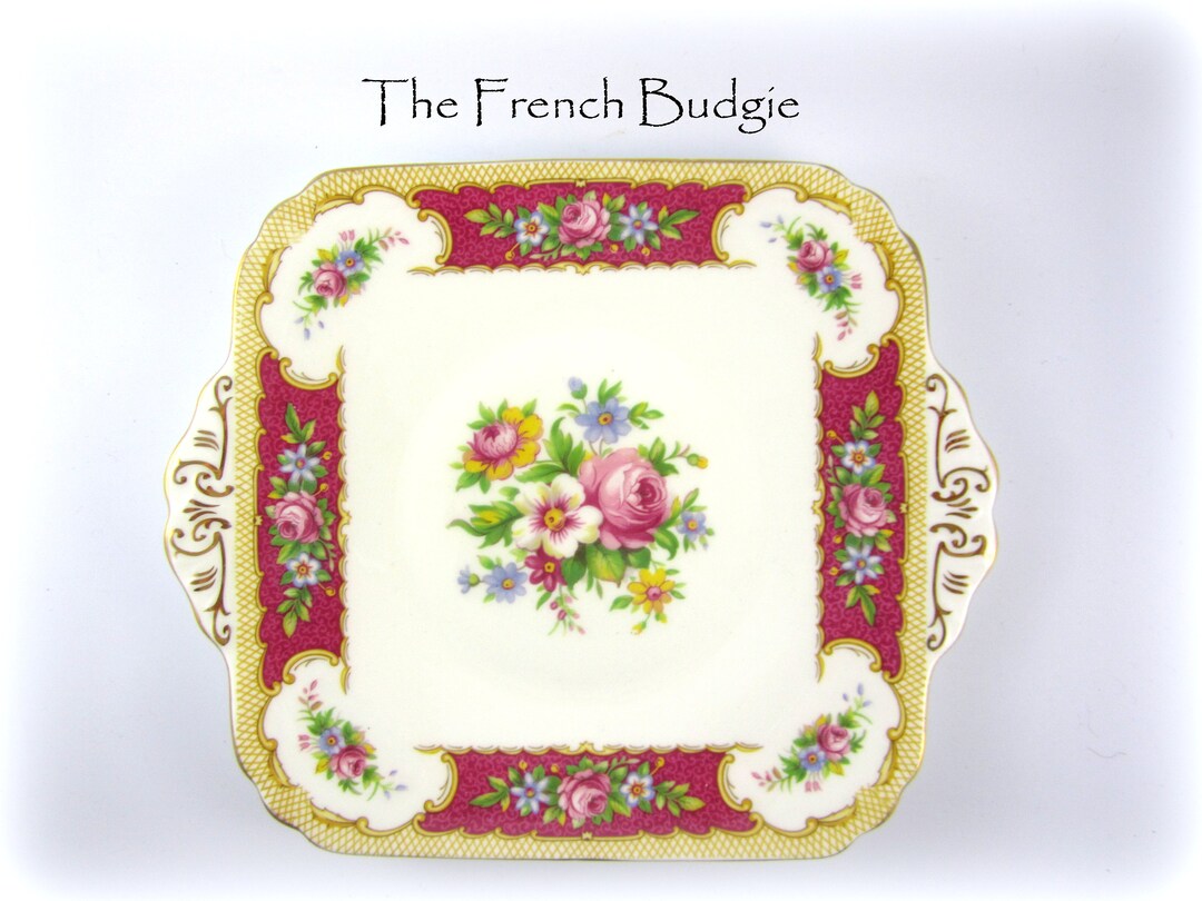 Foley Red Vintage "tudor" Square Cake Platter With Flowers Made in ...