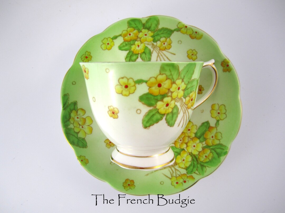 Royal Albert RARE Green Vintage Teacup Primrose Flowers Made in England ...