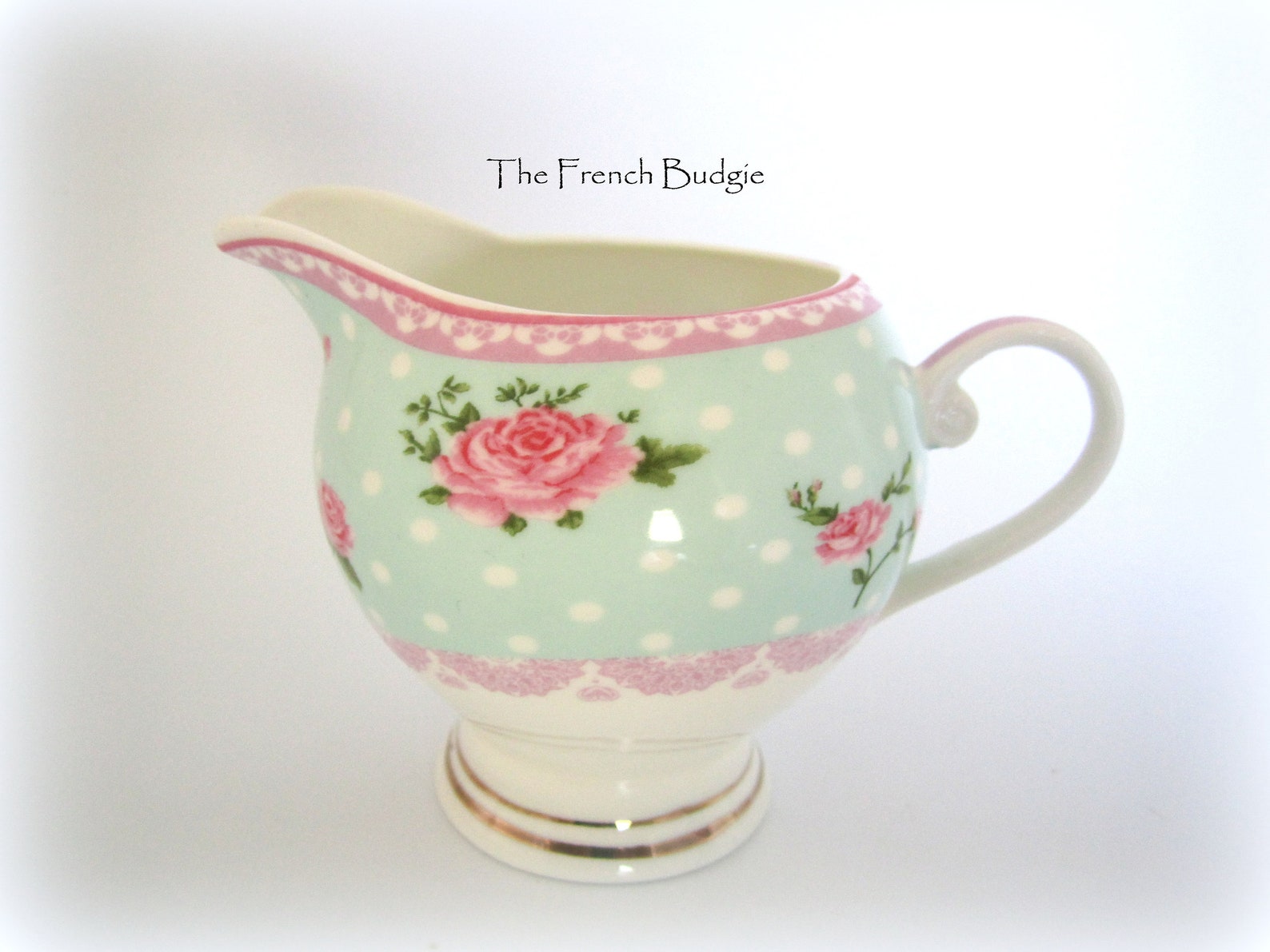 Charming Vivian Tea Set Pink Roses and Polka Dots on Light Blue Set by ...