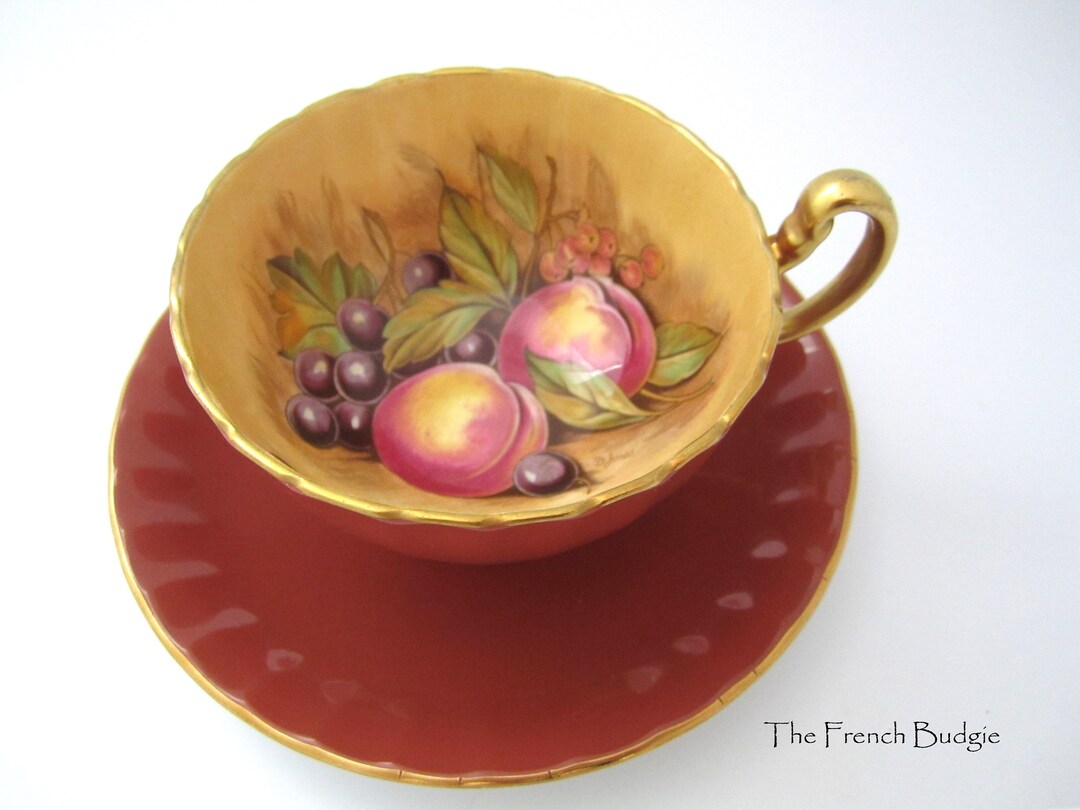 Rare Aynsley Brick Orange Orchard Teacup Artist Signed D. Jones Fruit ...