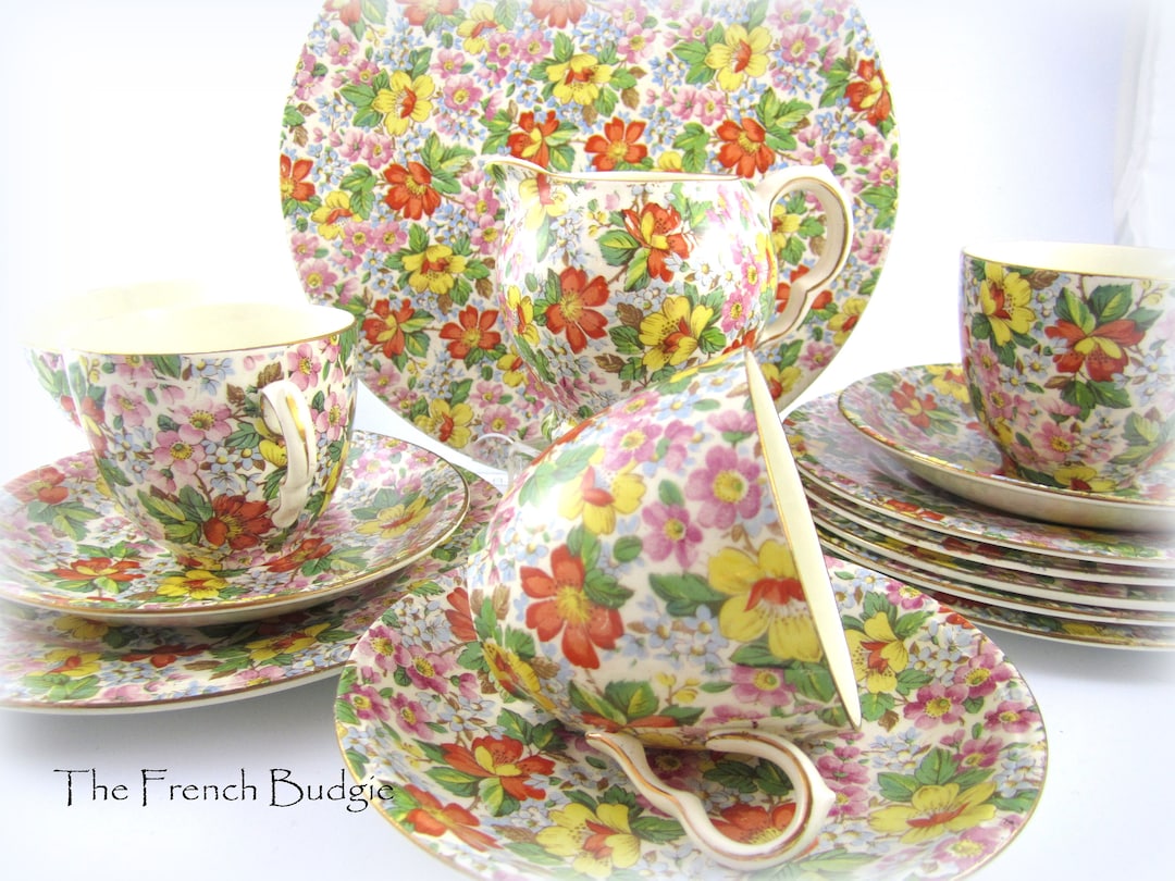 WINTERTON Chintz Floral Pattern Tea Set, With 3 Teacup and Saucers, 6 ...