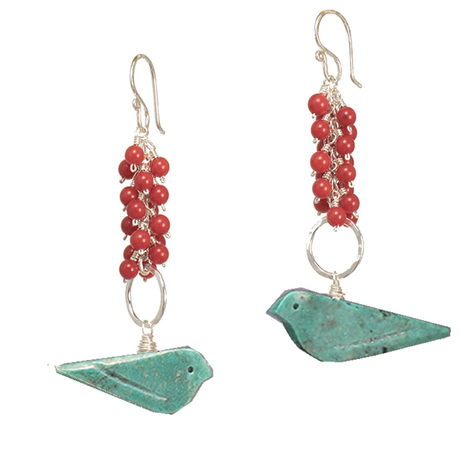 Red Coral and Turquoise Birds on Hammered Rings Modglam 171 - Etsy