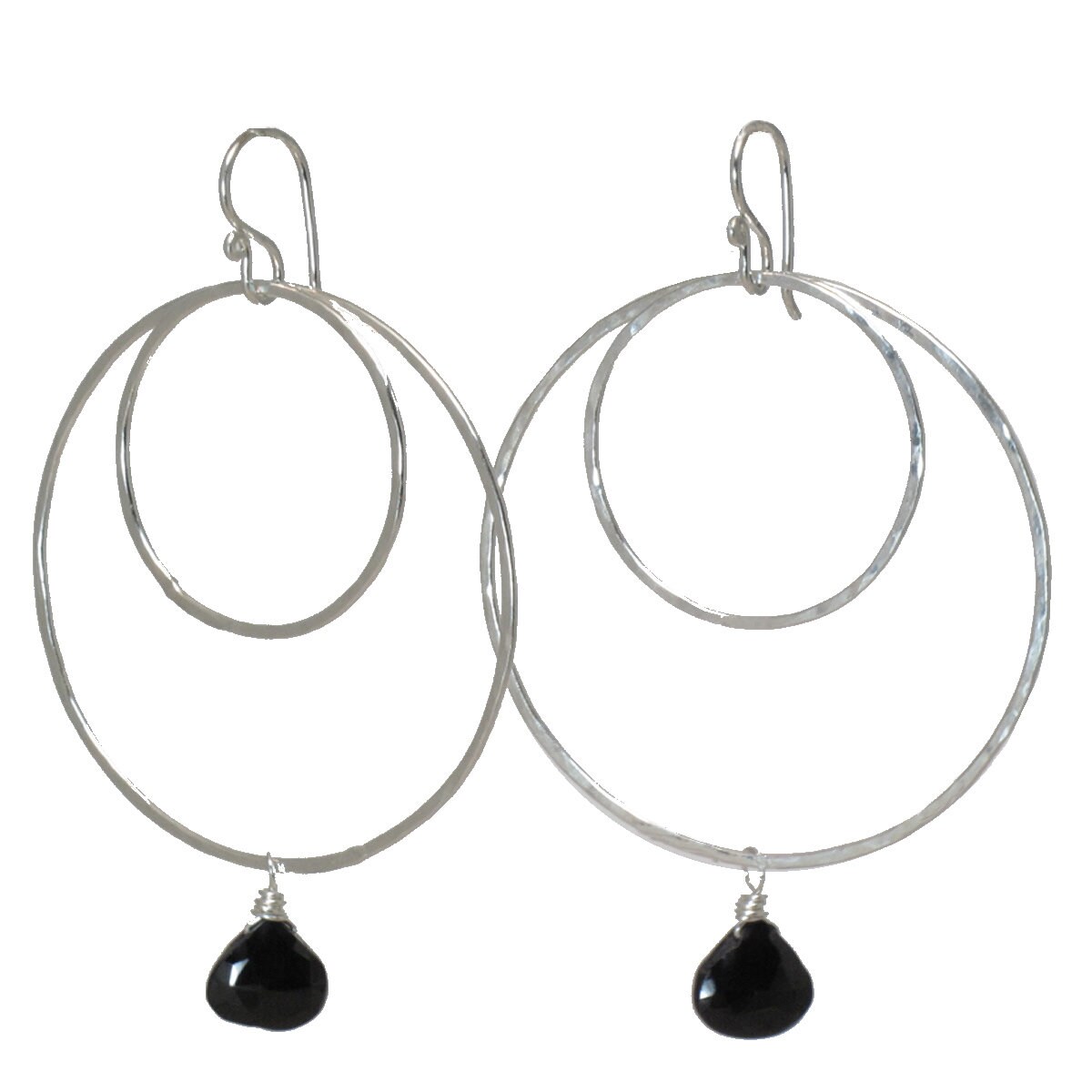 Hammered double hoops with choice of gemstone Nouveau 113 | Etsy