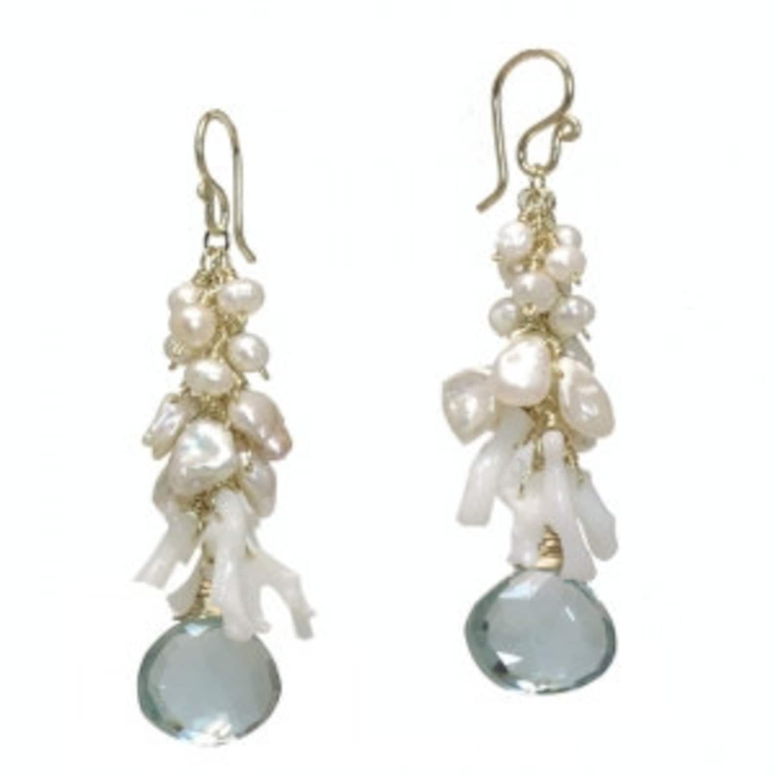 Clusters of Ivory Pearls, White Branch Coral, Green Amethyst Earrings ...