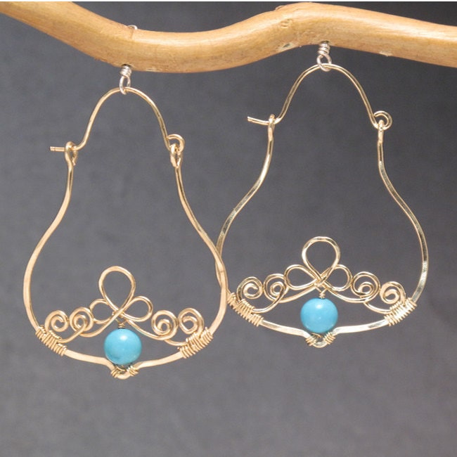 Hammered Filigree Drop Hoops and Choice of Gemstone Nouveau - Etsy