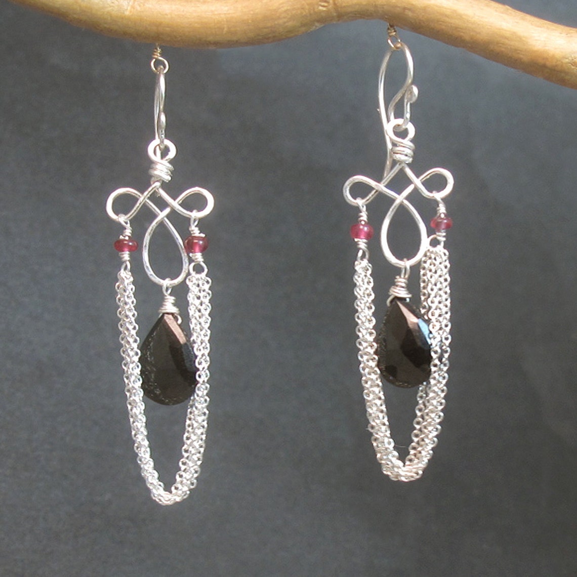 Garnet and Black Spinel Chain Earrings Gypsy 72 - Etsy