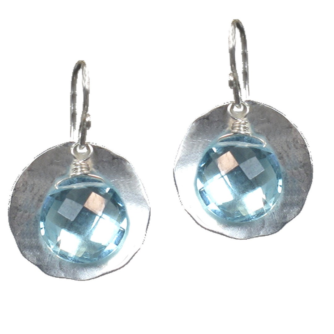 Hammered Round Metal Plate Earrings Choice of Gemstone Modglam - Etsy