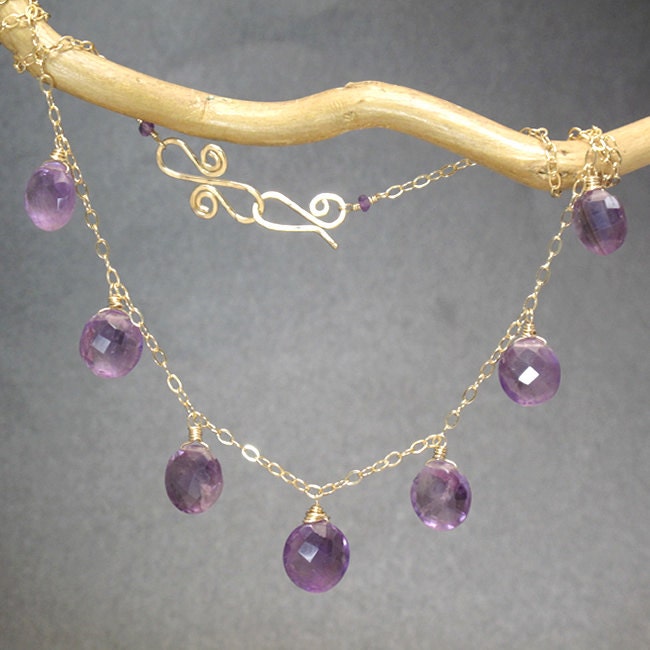 Round smooth amethyst stones on chain Necklace 166 | Etsy