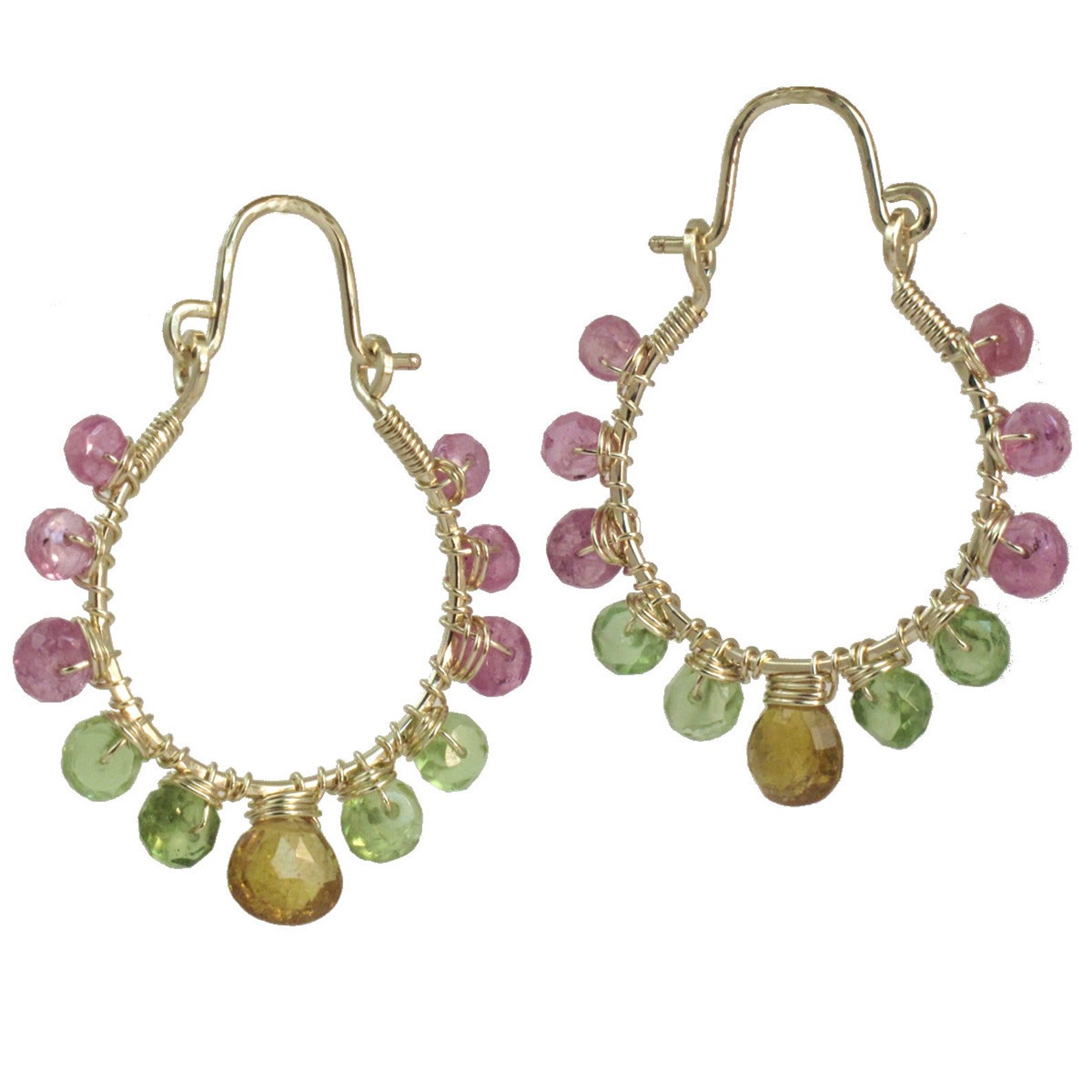 Hammered Hoops With Pink Ruby Peridot Mandarin Garnet Siren | Etsy